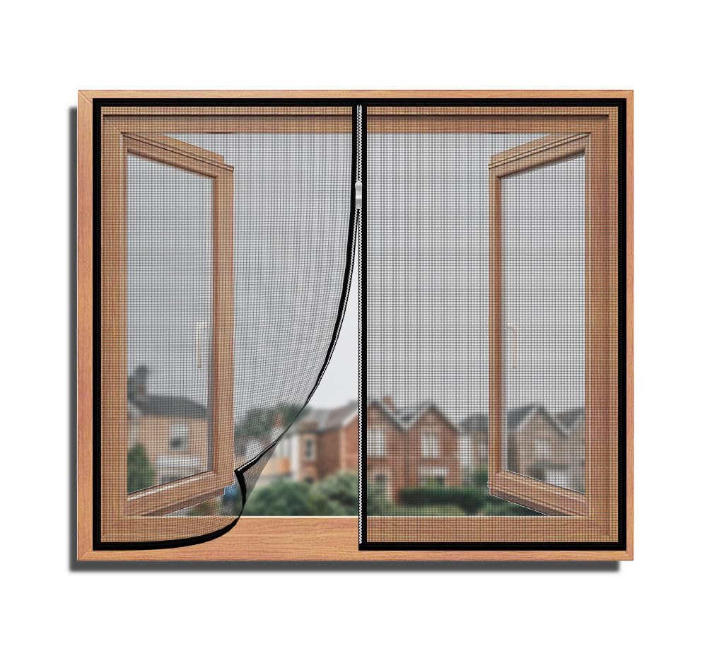 TurtleGrip Fiberglass Pre-Stitched Window Mosquito Net with Zipper- Bl