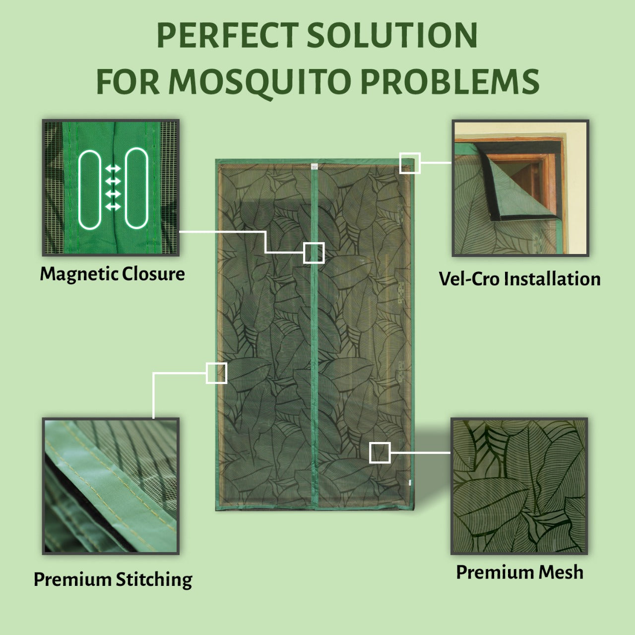 Magnetic Door Mosquito Net- Forest Green Design – TurtleGrip